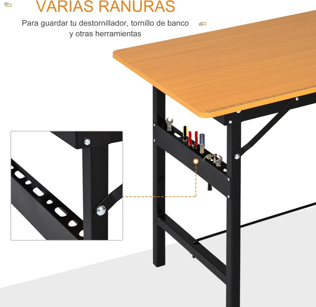 HOMCOM Skládací pracovní stůl s pravítkem Nosnost 100 kg 100x60x75,5 cm Přirozená a černá