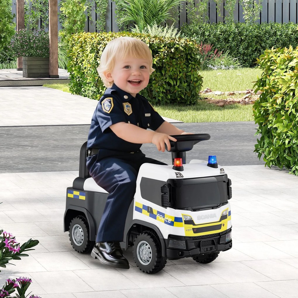 Costway 2 v 1 Policejní vůz s volantem a úložným prostorem Odtlačovací vůz