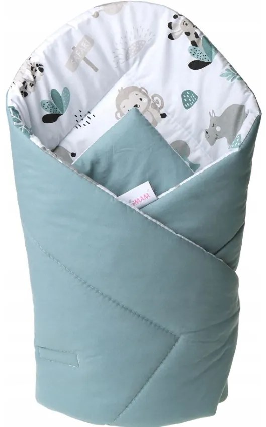 Oboustranná zavinovačka pro miminka 80x80 cm BABYMAM PREMIUM - Na safari/zelená