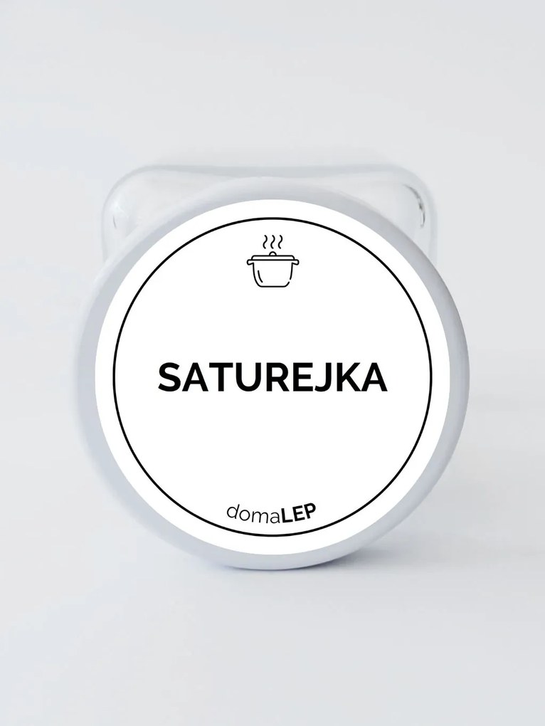 Samolepka na kořenky SATUREJKA bílá 5 cm tučné písmo