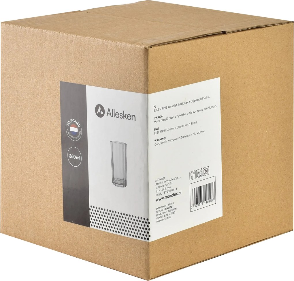 Sada 4 ks vysokých sklenic ELISE STRIPES 360 ml čirá