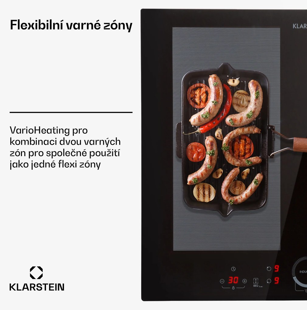 Klarstein Delicatessa 60, indukční varná deska, 7000 W, 4 zóny, sklokeramika, černá