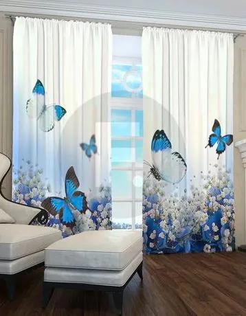Black out závěsy 3D nebo voálové záclony 3D motiv S30185 Motýli modří,  Rozměry Voálové záclony 2x145x260cm | BIANO