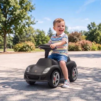 AIYAPLAY Odrážedlo pro děti Porsche odrážedlo s klaksonem, světlem a zvuky motoru, pro 18–36 měsíců, matná černá
