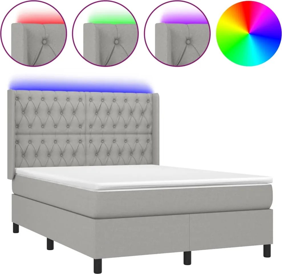 Box spring postel s matrací a LED světle šedá 140x190 cm textil 3138549
