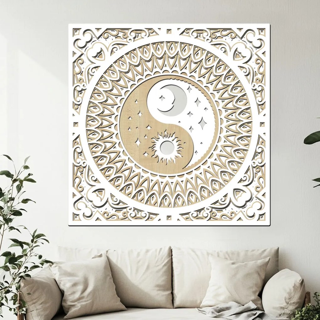 dřevo života Dřevěná 5 vrstvá mandala YING YANG Zvolte rozměr (cm): 60, Zvolte barevný dekor: černá-bílá