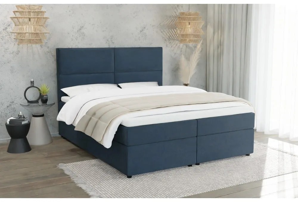 Tmavě modrá boxspring postel s úložným prostorem 160x200 cm Rico – Ropez