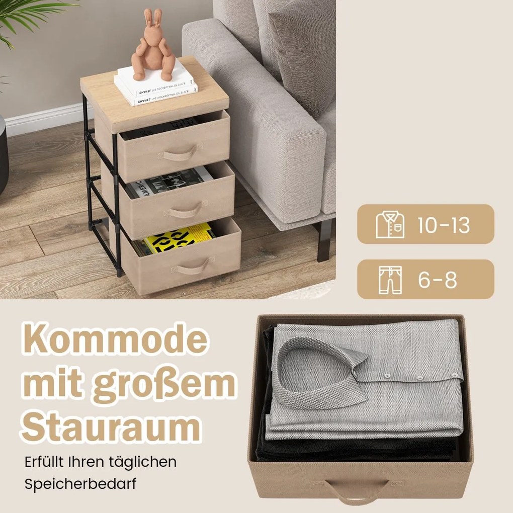 Costway Noční stolek s látkovými zásuvkami s kovovým rámem – 40 × 30 × 62 cm