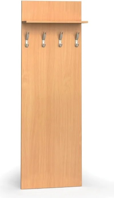 Věšáková stěna PRIMO WOOD, 4 háčky, police, léta svisle, buk