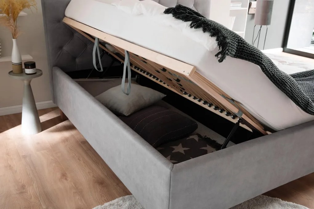 Čalouněná postel kartika s úložným prostorem 160 x 200 cm béžová MUZZA