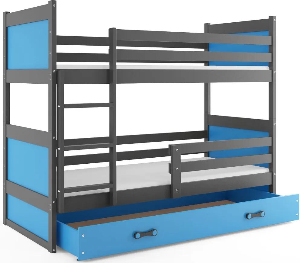 BMS Group Dětská patrová postel s úložným prostorem RICO grafit Velikost postele: 200x90 cm, Barva šuplíku: Bílá