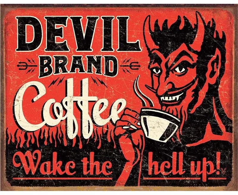 Plechová cedule Devil Brand Coffee 40 cm x 32 cm