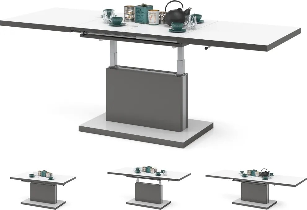 Mazzoni ASTON bílý+antracit (tmavý šedý), rozkládací, zvedací konferenční stůl, stolek
