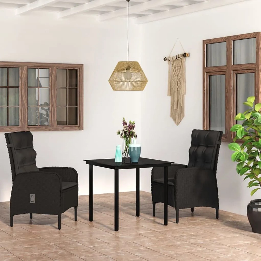 3dílný zahradní jídelní set s poduškami černý 3099353