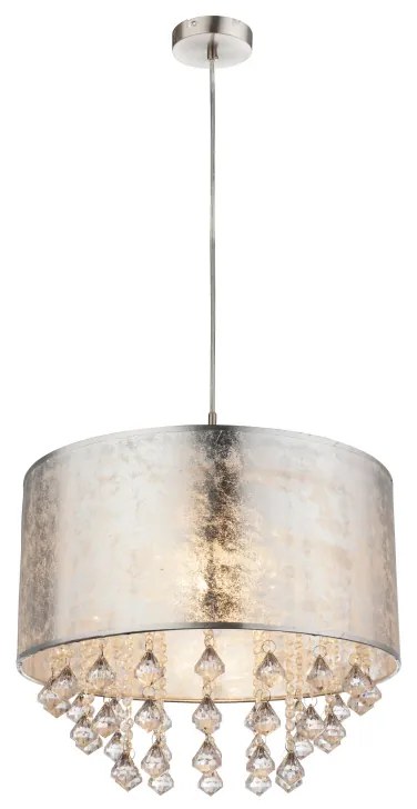 Globo 15188H3 AMY - Závěsný textilní lustr ve stříbrné barvě s ověsky 1 x E27