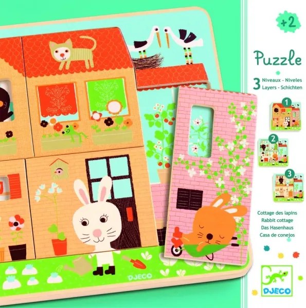 Djeco Třívrstvé puzzle pro nejmenší Králíčci - 25x25x1,6cm