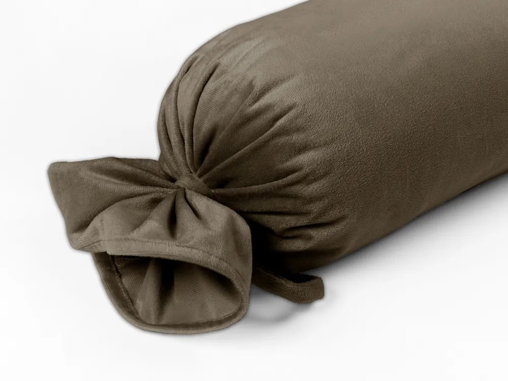 Biante Sametový polštář válec bonbon SV-031 Hnědá khaki 15x80 cm