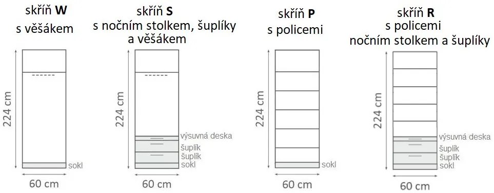 Skříň ke sklápěcí posteli VERTIKÁLNÍ - program