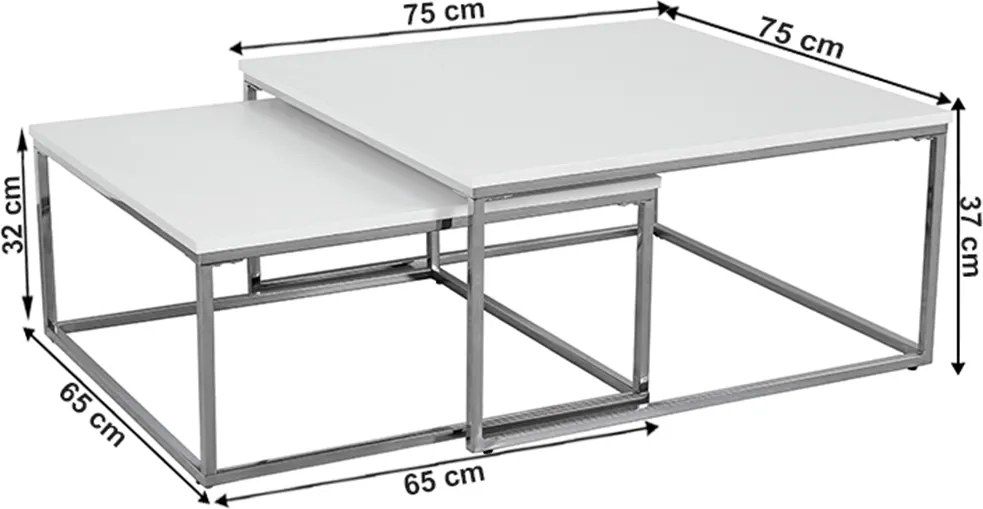 Konferenční stolky, set 2 ks, chrom/bílá, ENISOL TYP 1