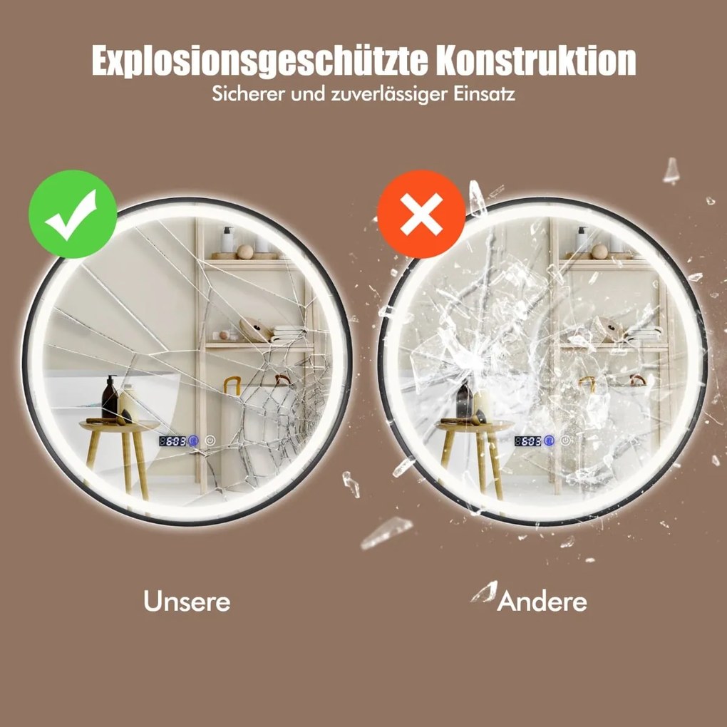Costway Koupelnové zrcadlo s osvětlením se 3 barevnými LED osvětlením a funkcí