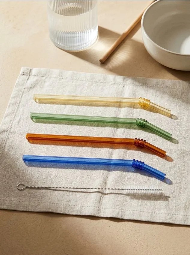 Sinsay - Skleněná brčka s kartáčkem na čištění 5 pack - vícebarevná