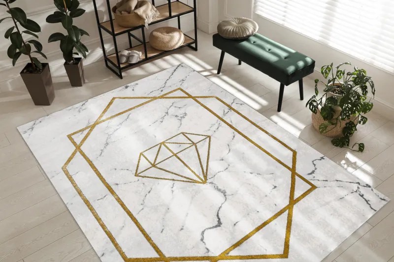 Dywany Łuszczów, Kusový koberec Emerald diamant 1019 cream and gold, 120x170, bílá, kancelář