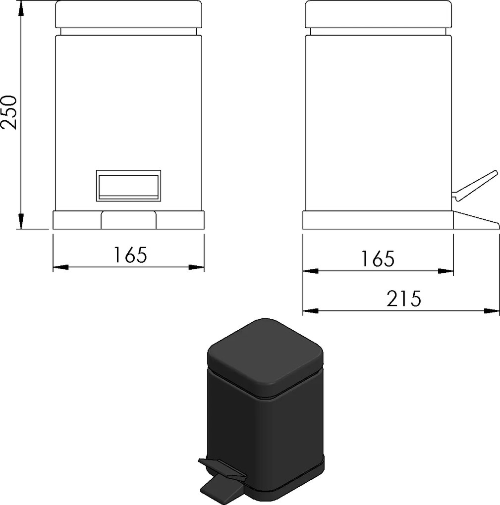 Gedy Gedy, ARGENTA Odpadkový koš 3l, Soft Close, černá matná, 220914