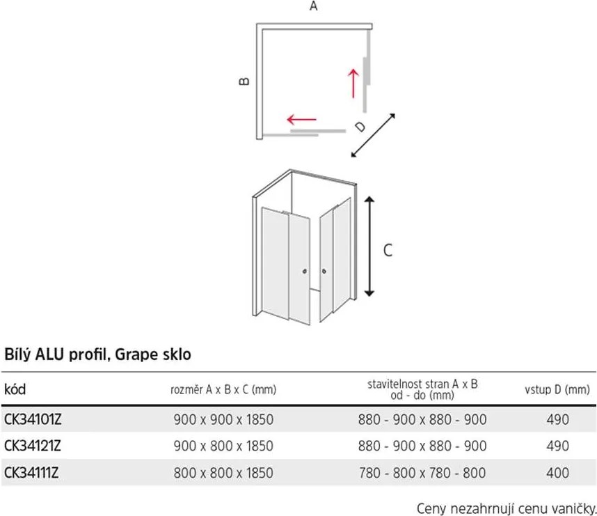 Mereo Mereo, Sprchový kout, Kora, čtverec, bílý ALU, sklo Grape, CK34121Z