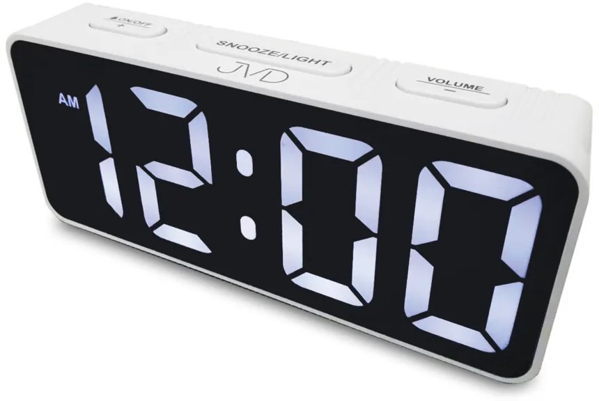 JVD Digitální černý moderní budík do el. sítě JVD SB524.3 s bílými LED číslicemi