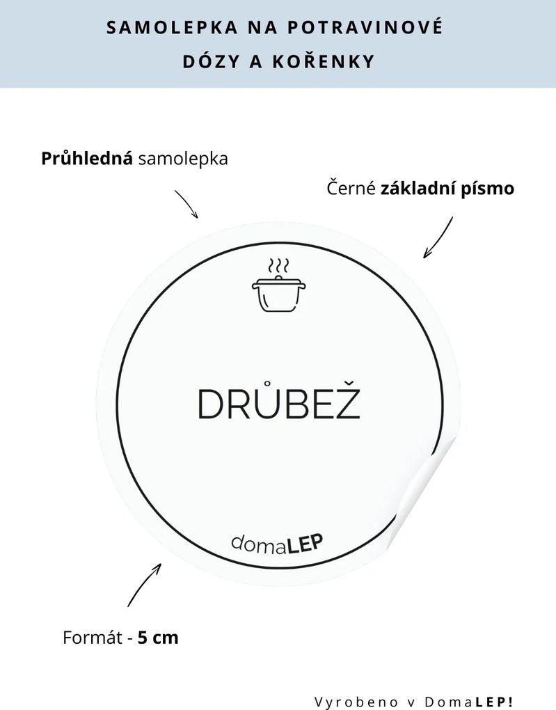 Samolepka na kořenky DRŮBEŽ průhledná 5 cm základní písmo