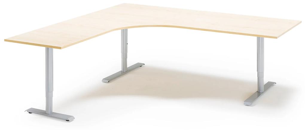 AJ Produkty Výškově nastavitelný stůl Adeptus, levý, 2000x2000 mm, dýha bříza, stříbrná
