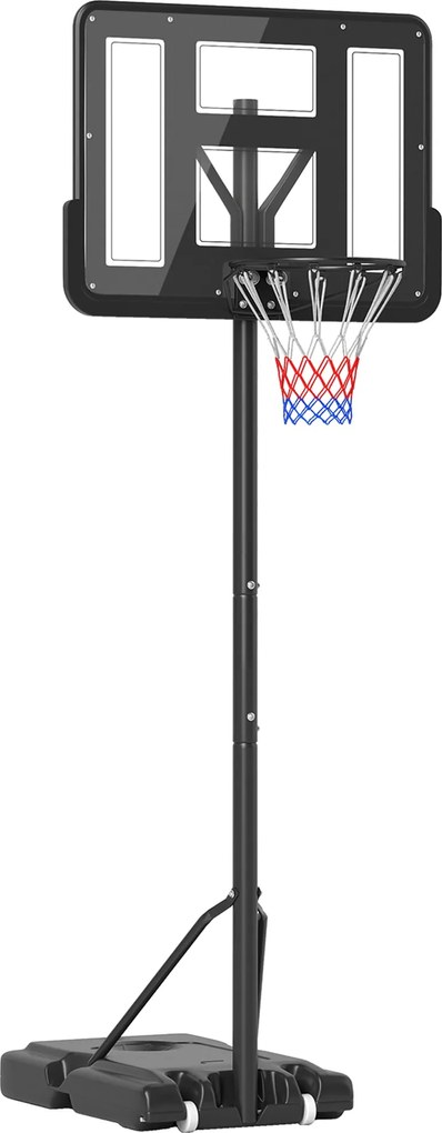 HOMCOM Venkovní Basketball Koš s Nastavitelnou Výškou 220-365 cm, Přenosný Koš s Podstavcem a Koly | Aosom