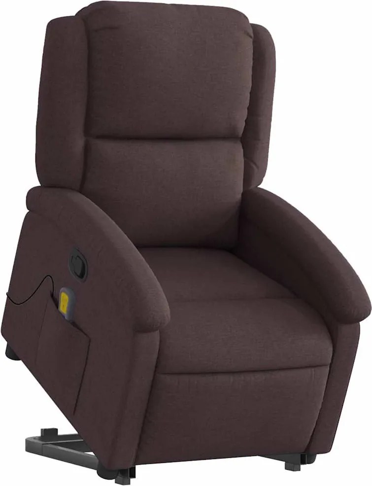 Zvedací masážní polohovací křeslo tmavě hnědé textil 3204181