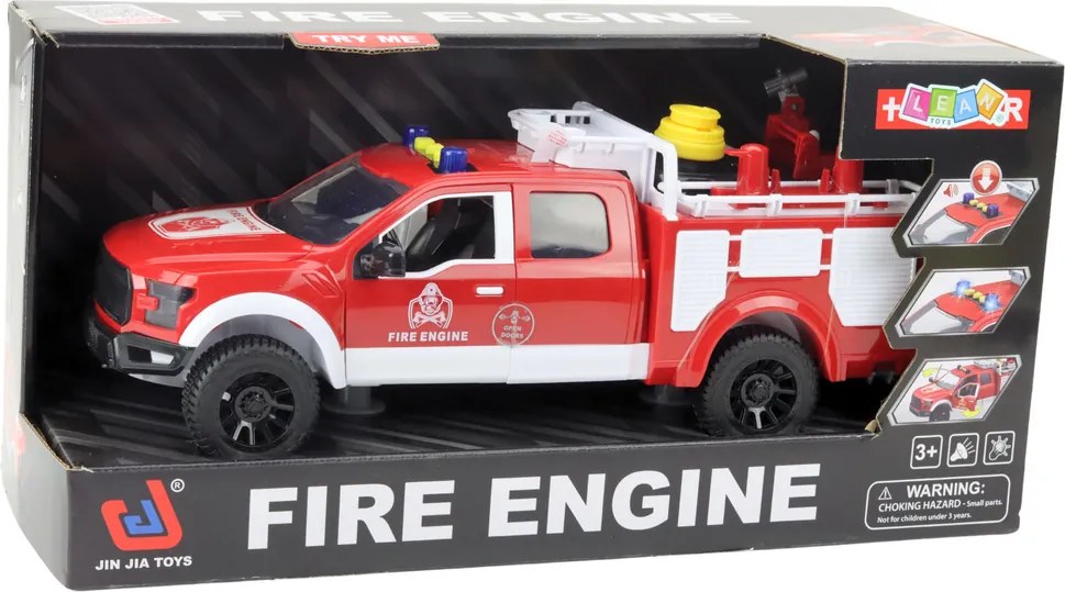 LEAN Toys Hasičské auto s vodou, světly a zvuky, bílo-červené, v měřítku 1:12