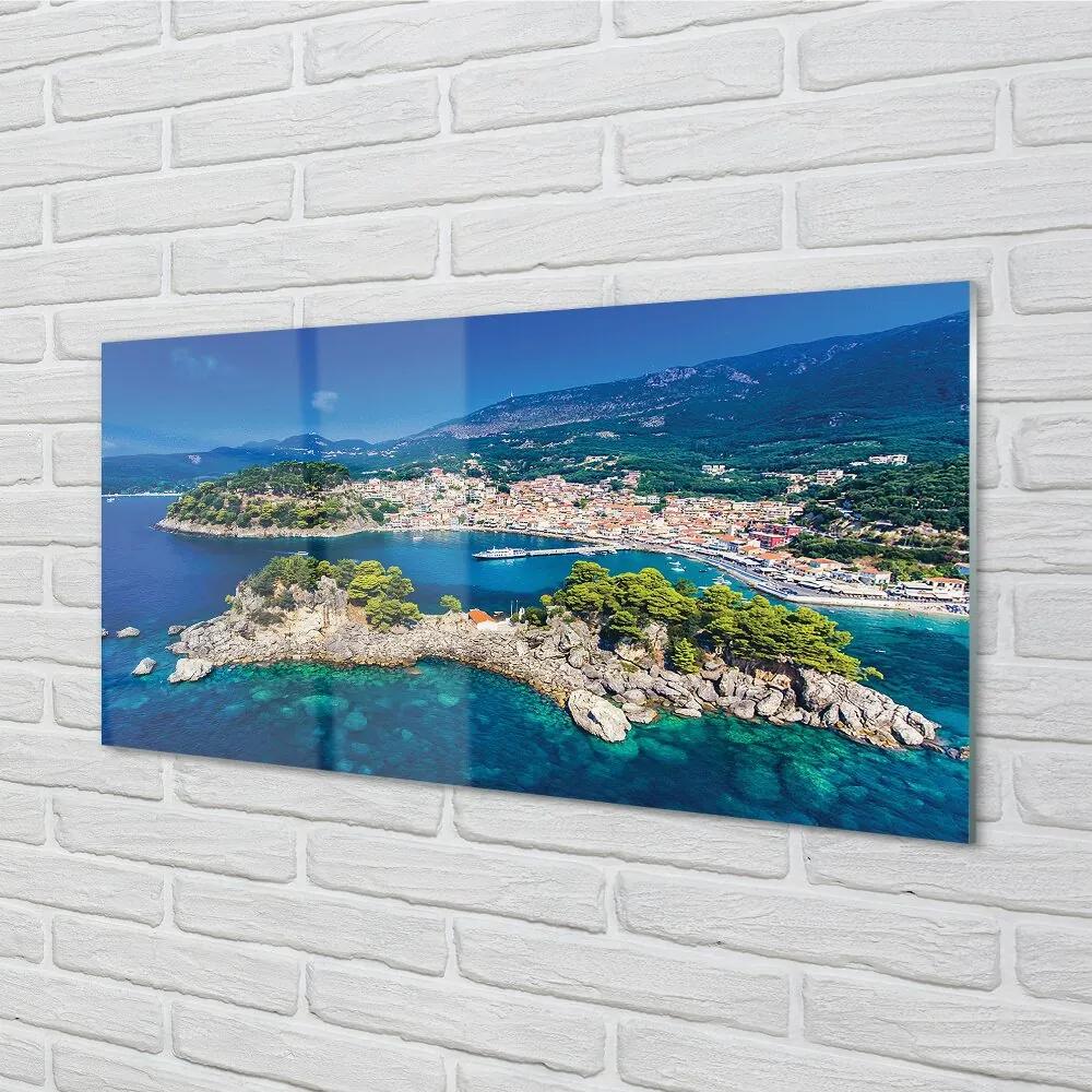 Obraz na skle Řecko Panorama moře město 125x50 cm
