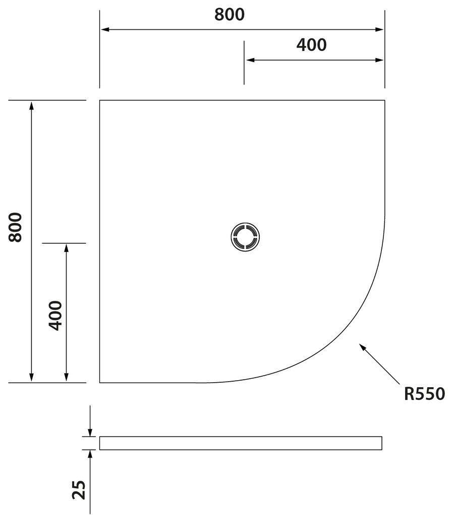 Polysan FLEXIA vanička z litého mramoru čtvrtkruh, s možností úpravy rozměru, 80x80cm, R550 91171