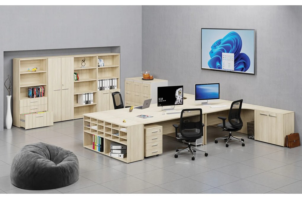 Kancelářský rohový pracovní stůl PRIMO WOOD, 1800 x 1200 mm, pravý, dub přírodní