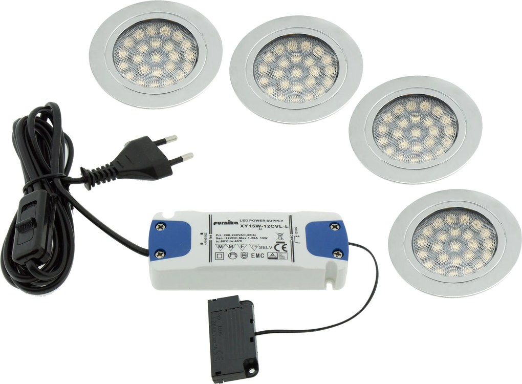 Kpl 4x Round Led 2W 12V stropní svítidlo napájecí zdroj