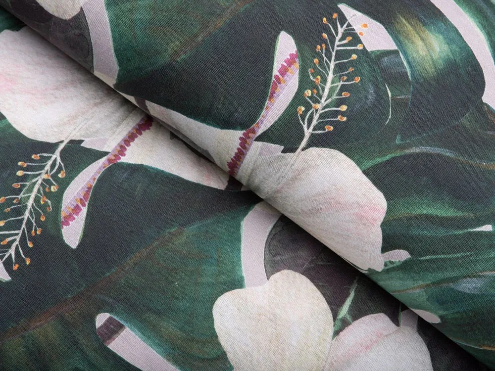 Biante Dekorační čtvercový ubrus Leona LN-146 Tropické listy s květy na režném 50x50 cm