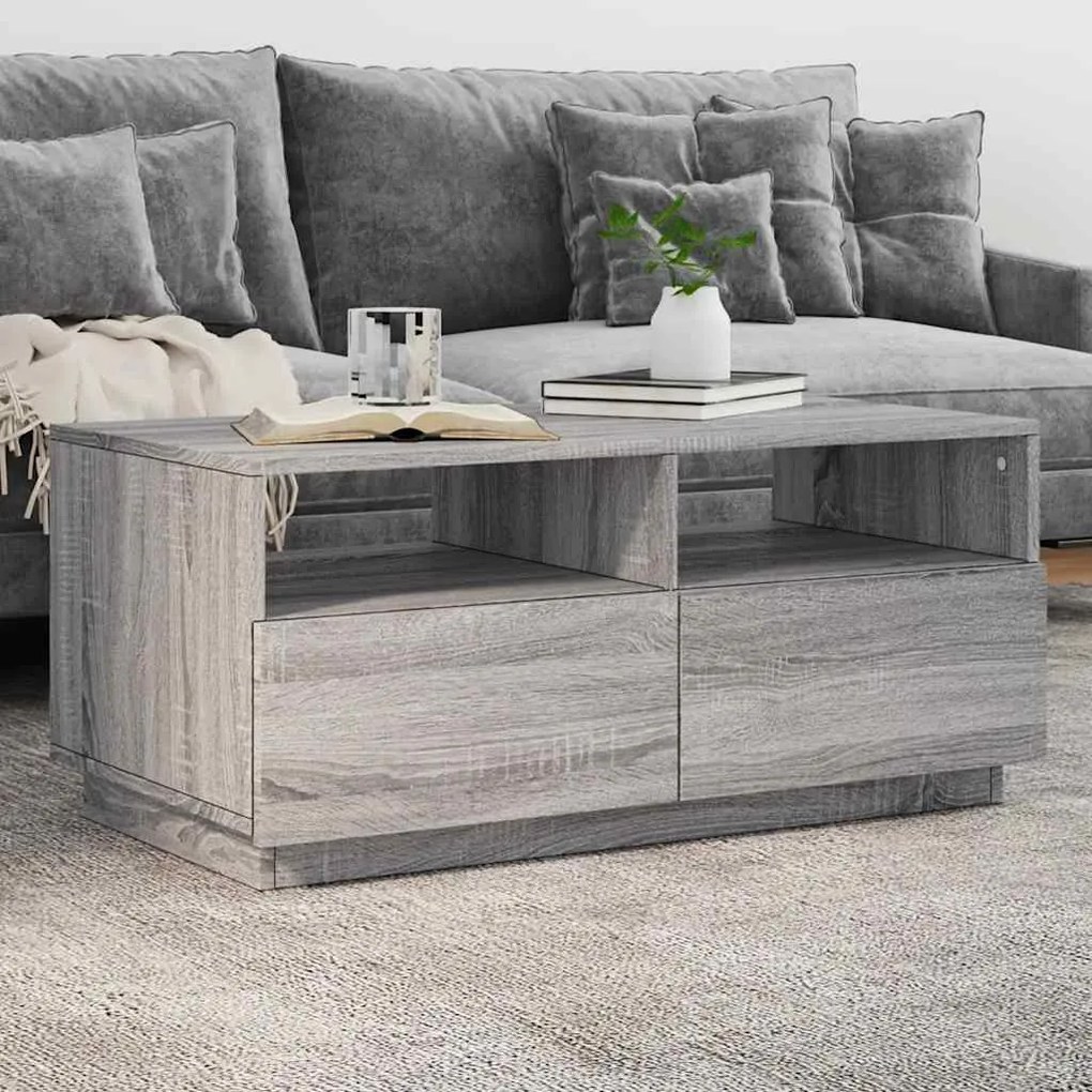 Konferenční Stolek S Led Osvětlením Šedý Sonoma 90 X 49 X 40 Cm