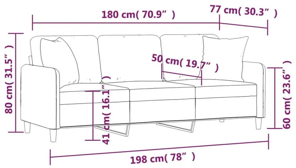 Petromila 3místná pohovka s polštáři světle šedá 180 cm textil