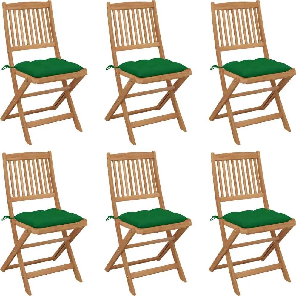 vidaXL Skládací zahradní židle s poduškami 6 ks masivní akácie [3075010] Barva: Jasně zelená
