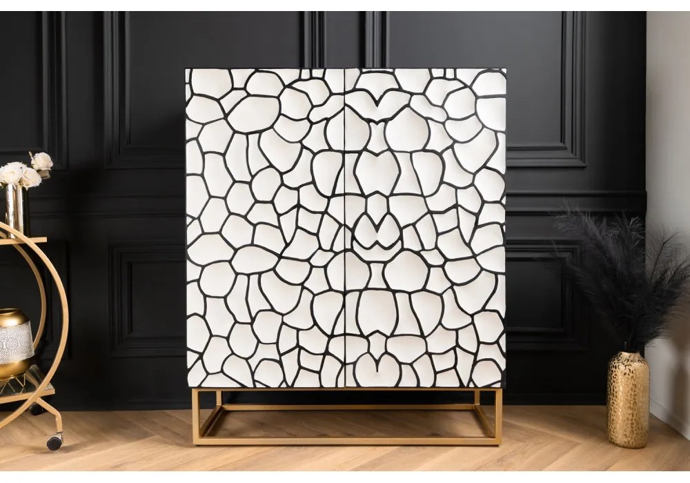 Massive home | Vysoká komoda Vulcano 120cm Mosaik bílá / černá