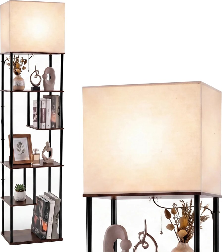Costway Stojací lampa s policí 172 cm vysoká Stojací lampa s 5 policemi Moderní