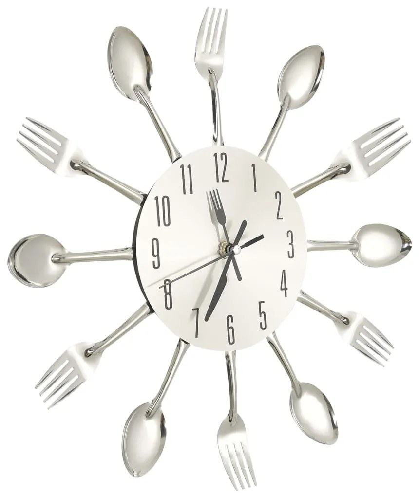 Nástěnné hodiny s vidličkami a lžícemi stříbrné 31 cm hliník - Default Title