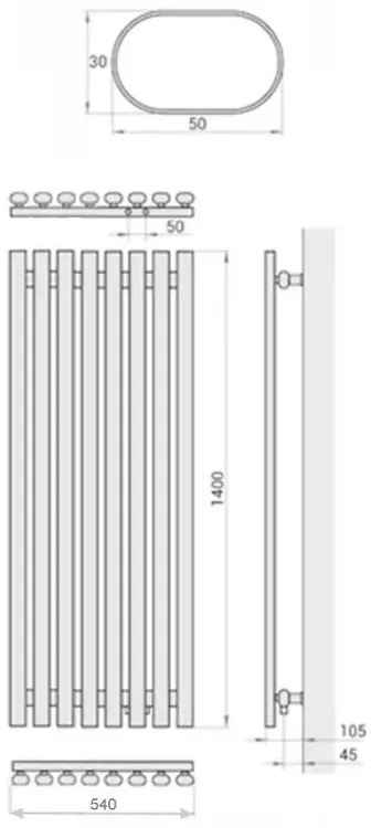 Regnis Lazur LA, topné těleso 540x1400mm se středovým připojením 50mm, 960W, bílá matná, LAZURLA/1400/540/D5/WHITE