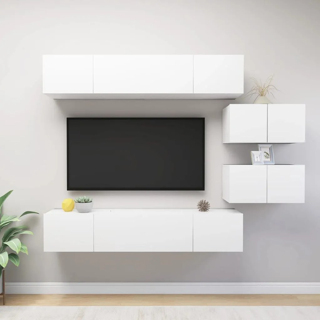 6dílný set TV skříněk bílý kompozitní dřevo 3078726