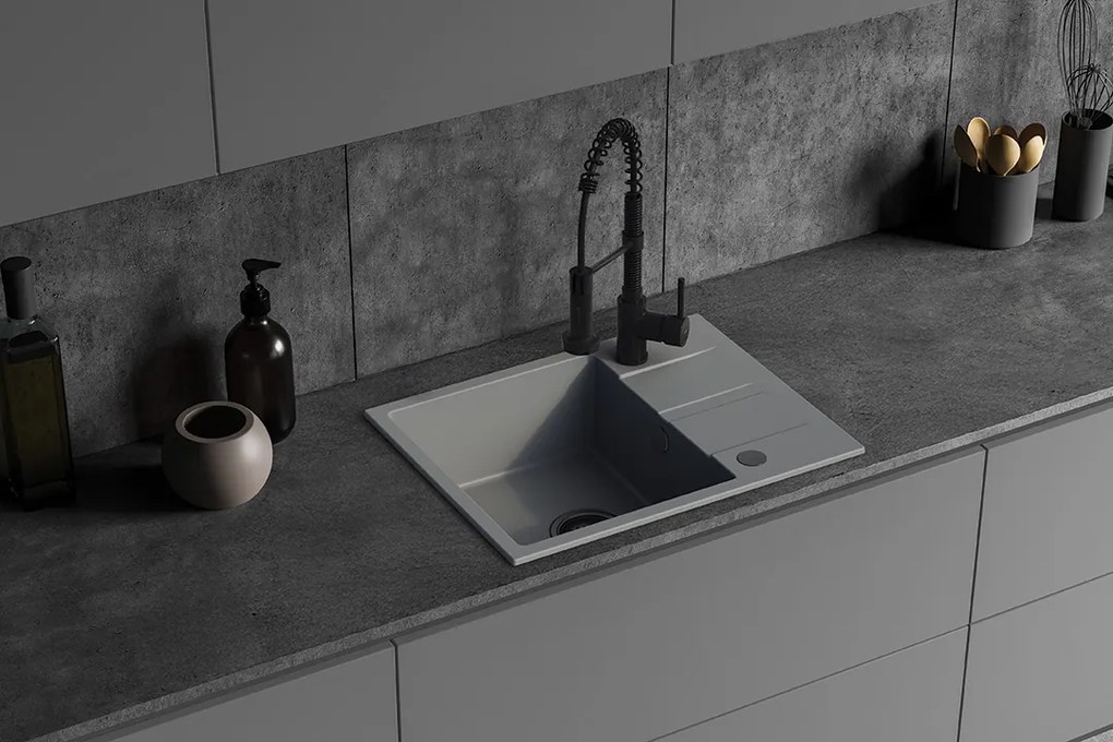 Kuchinox Laut, 1-komorový granitový dřez 560x440x174 mm + sifon, šedá, LAV-SBZ_513Y