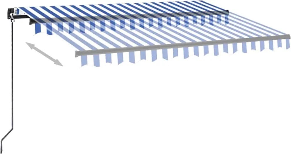 Ručně zatahovací markýza s LED světlem 350 x 250 cm modrobílá 3069081