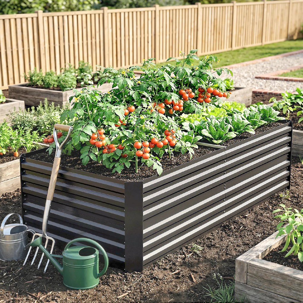 Outsunny vyvýšený záhon z oceli, záhon studený rám zahradní záhon květinový box zásuvný, sadba box sadba zelenina postel 180x90x60cm pro zahradu balk…